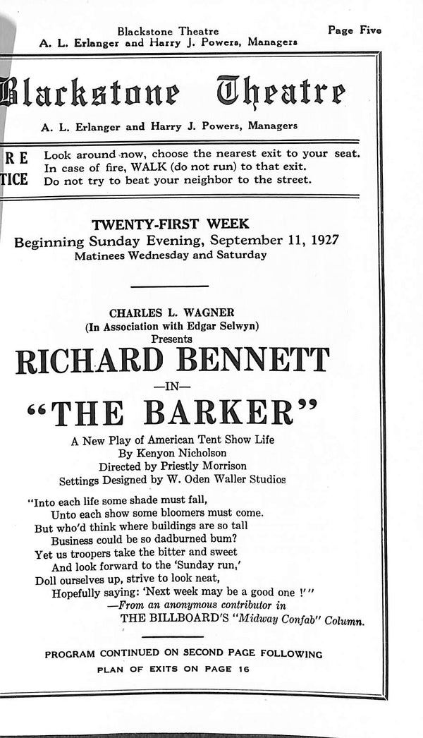 "The Playgoer: The Magazine In The Theatre" 1927