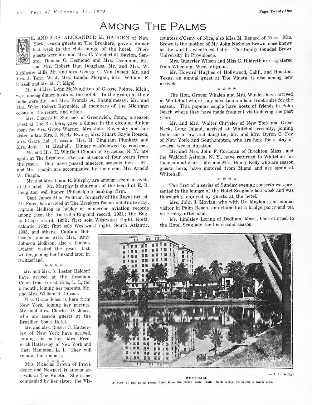"Palm Beach Life Magazine" February 19, 1935