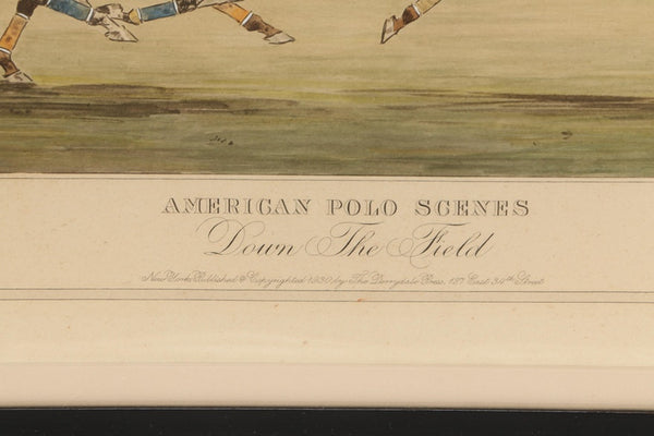 "Down The Field American Polo Scenes" 1930 Hand-Colored Lithograph by
