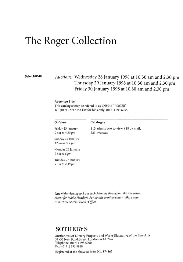 "The Roger Collection" 1998 Sotheby's London