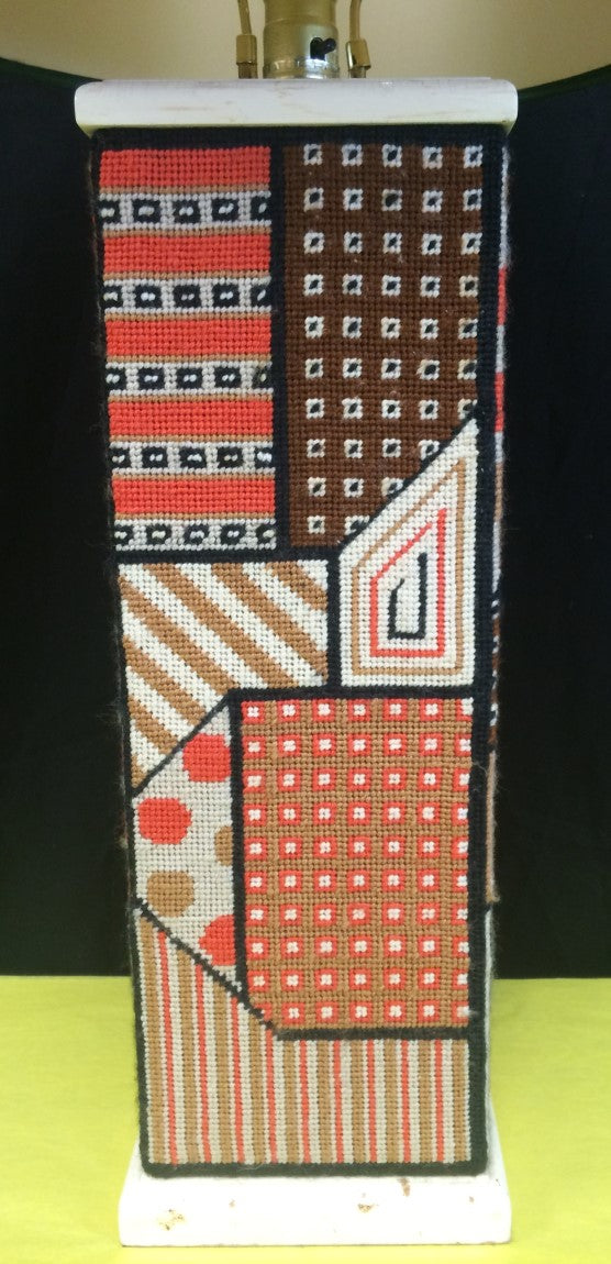 "Geometric c1960s Hand-Needlepoint Table Lamp" (SOLD)