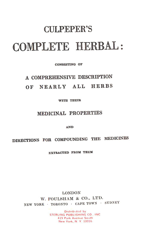 "Culpeper's Complete Herbal" 1975 CULPEPER, Nicholas