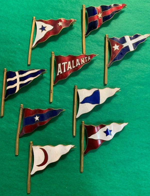 "Set x 9 NY Yacht Clubs Enamel Burgee Pins" Made By John C Frick & Co
